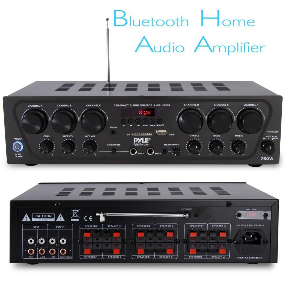 Pyle Bluetooth Home Audio 750W 6 Channel Amplifier Stereo Receiver (For ...