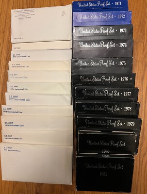1971-1981 US MINT SETS AND PROOF SETS WITH BRILLIANT UNCIRCULATED ...