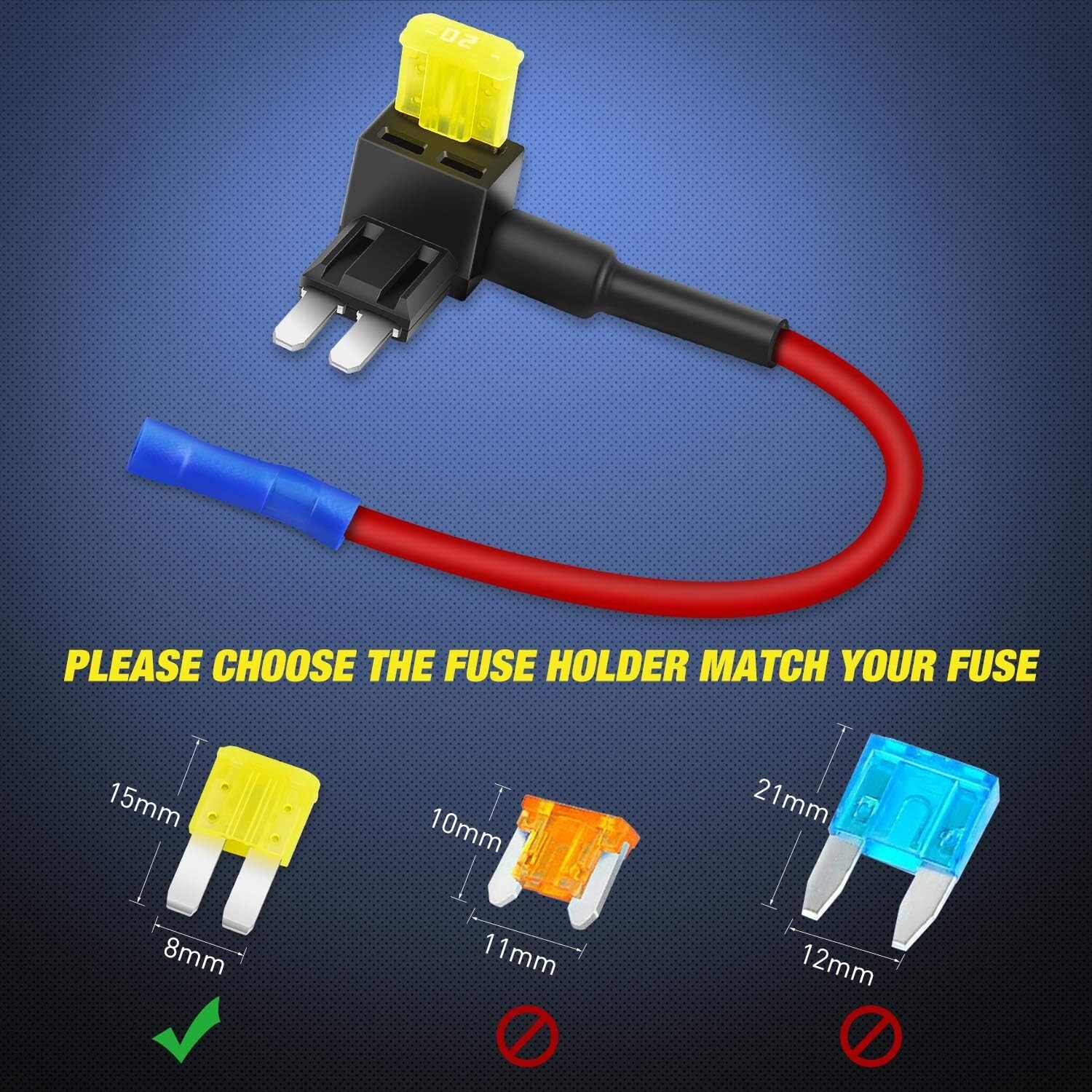 10 Pack Micro2 Fuse Holders 16AWG Car Add-a-Circuit Taps with 20AMP ...