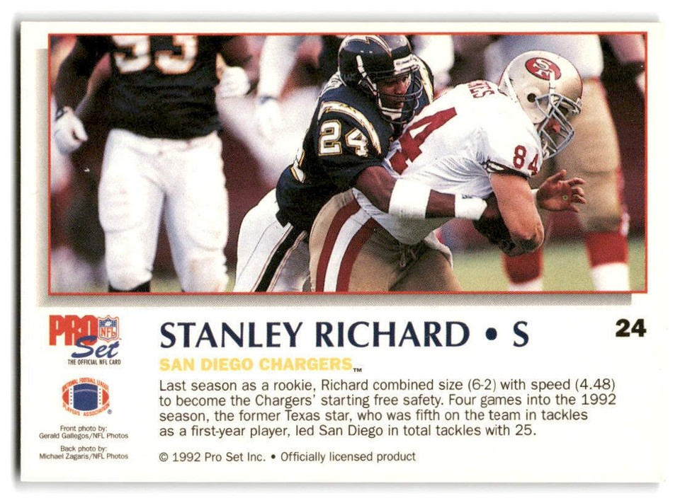 Stanley Richard 1992 Pro Set Power #24 San Diego Chargers FOOTBALL | eBay