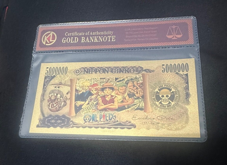 24k Gold Foil Plated Monkey D Luffy Banknote One Piece Anime ...