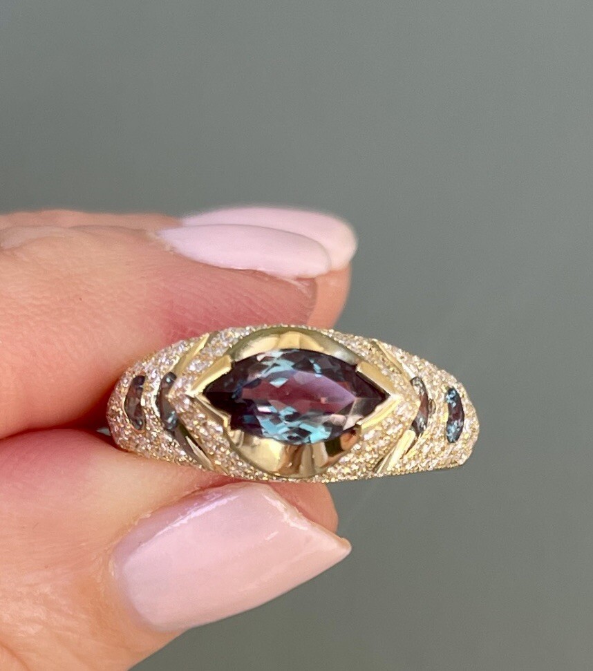 Natural Brazilian Alexandrite & Diamond Art Deco Estate Ring, GIA ...