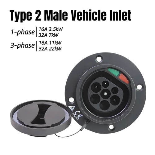 Type 2 (Mennekes) Inlet, EV Charging Socket Male Vehicle Side, 16/32A ...