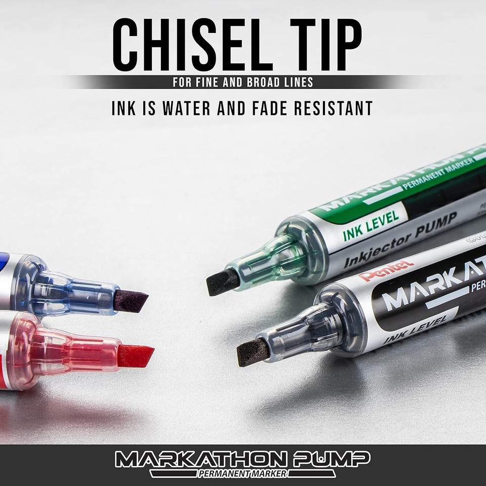Pentel Markathon Pump Permanent Marker, Chisel Tip, Black Ink, 4 Pack ...