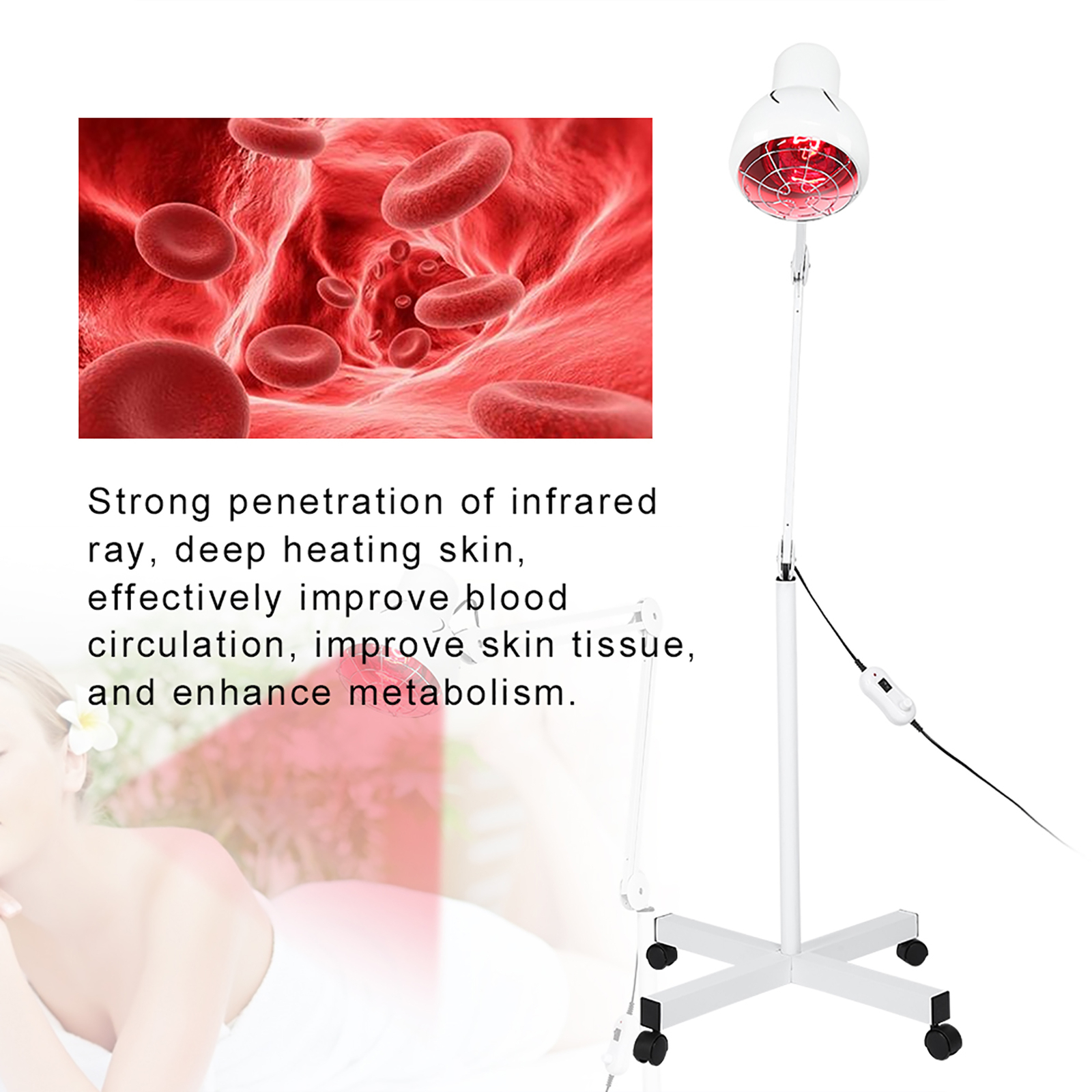 275W Floor Infrared Heat Light Therapy Lamp Therapeutic Pain Ache ...