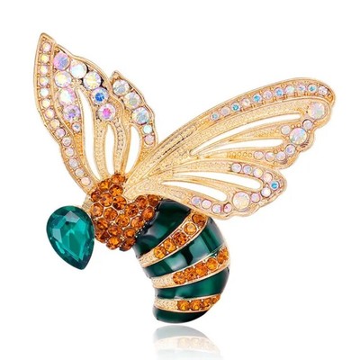 Brooch Bee Wasp Green & Gold A/B Crystal Rhinestones Gold Tone | eBay UK