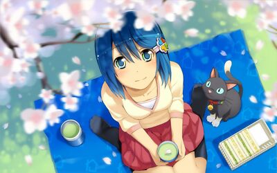 Anime madobe nanami blue hair cat Playmat Gaming Mat | eBay