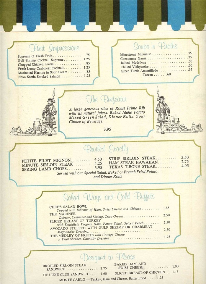 The Shamrock Hotel Pavilion Dinner Menu Houston Texas 1960's | eBay