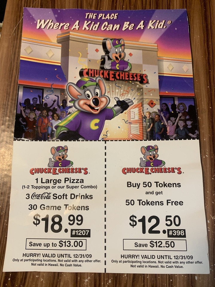 Genuine 2008 Chuck E. Cheese's Avenger Era CEC Coupon Exp. 12/31/2009 ...