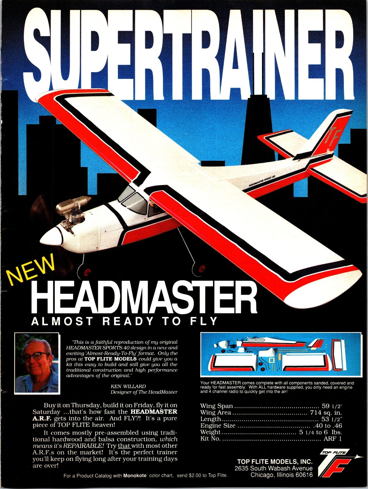 Top Flite Headmaster RC Airplane Print Ad Wall Art Decor Supertrainer ...