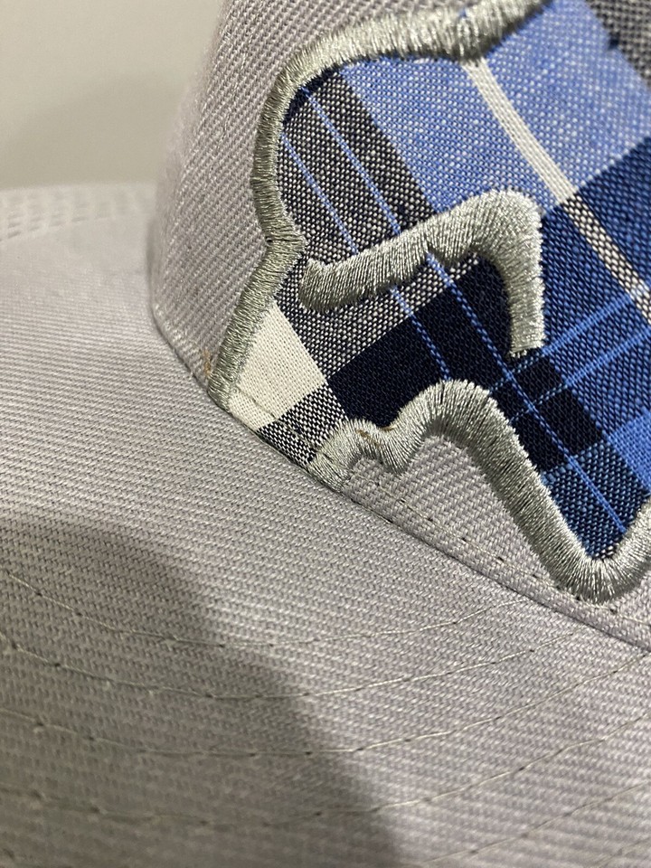 Fox Racing Embroidered Gray Blue w/ Plaid Fox Fitted Baseball Cap Hat ...