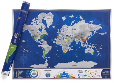 Deluxe Scratch Off Map Jumbo A1 Size Travel Poster Atlas Scraping World ...