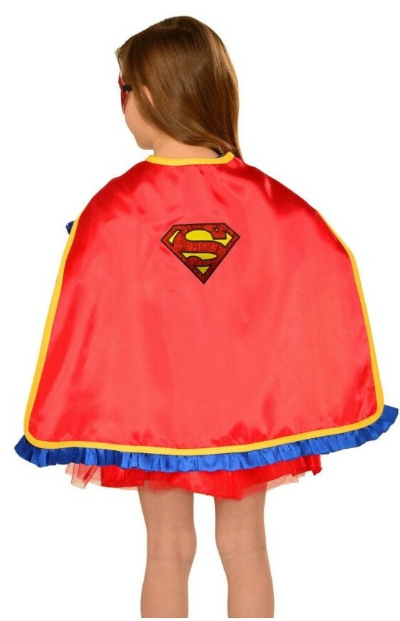 SuperGirl Cape DC Comics Glittery Halloween Costume Super Hero Dress Up ...