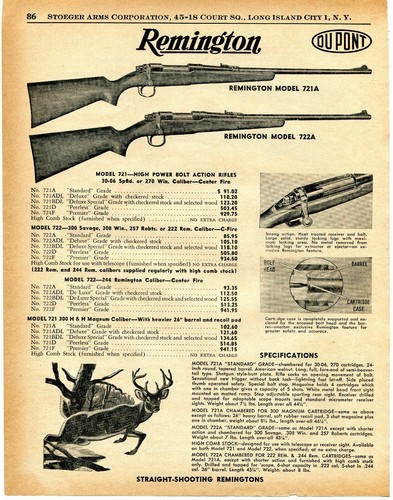 1957 Print Ad of Remington Model 721 722 721A 722A Bolt Action High ...