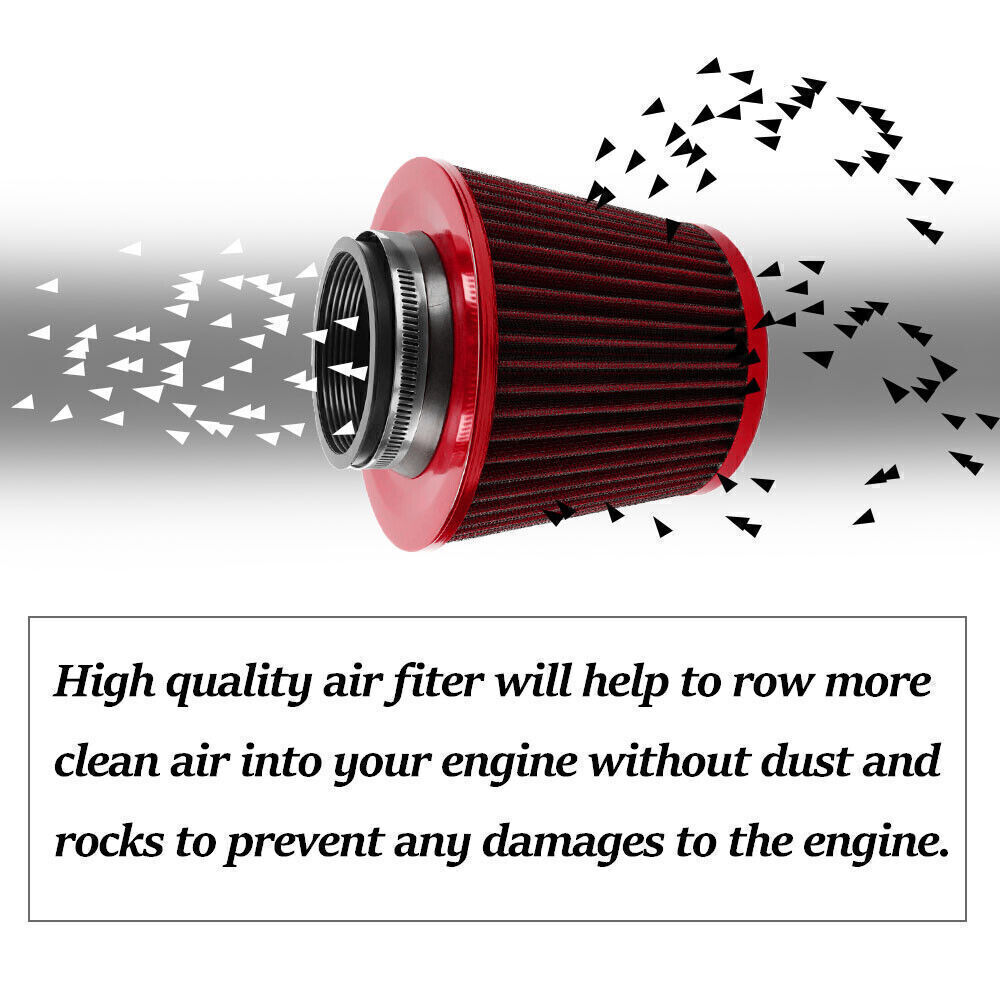 3" Red 76mm Dry Air Filter Inlet Cold Air Intake Cone Replacement ...