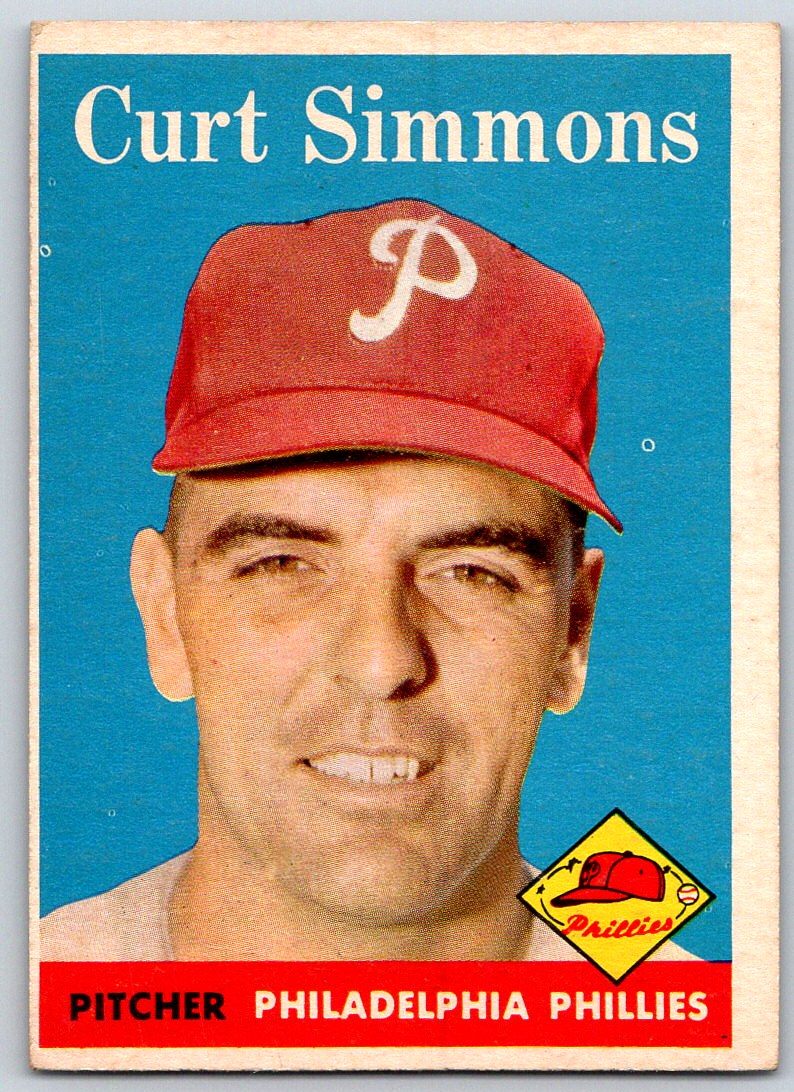 1958 Topps CURT SIMMONS #404 Philadelphia PHILLIES off center Fast FREE ...