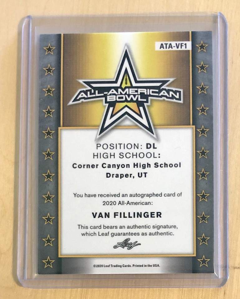 Van Fillinger 2020 Leaf All American Bowl Black Shimmer Tour Auto 1/5 ...