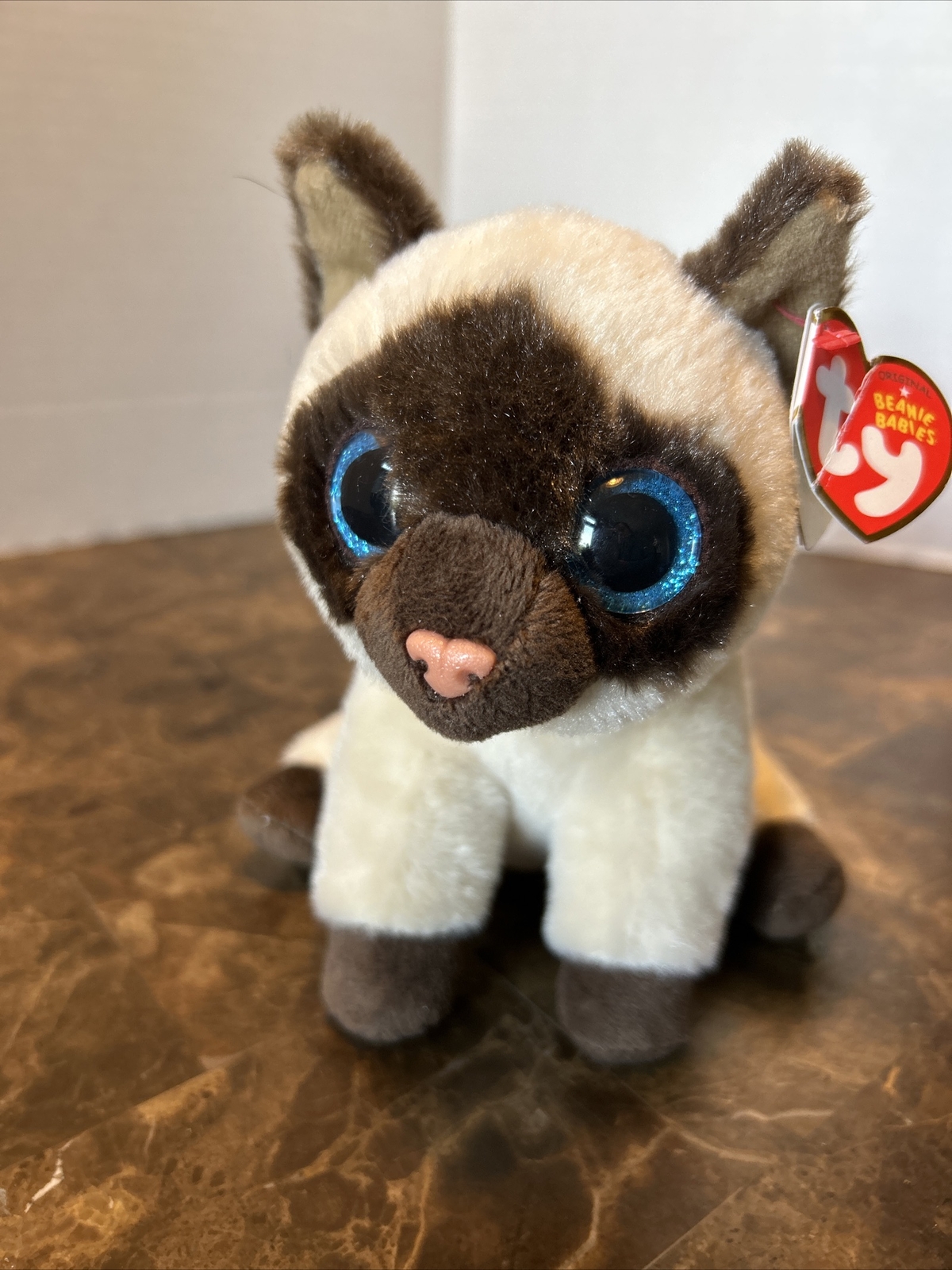 Ty Beanie Baby JADEN Tan Siamese Cat 6" Sitting Plush Toy Blue Sparkle ...
