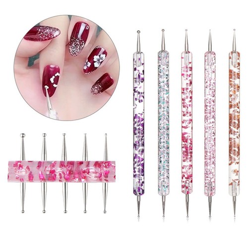 5Pcs Fashion Marbleizing 2 Way Nail Art Painting Dotting Pen Manicure ...