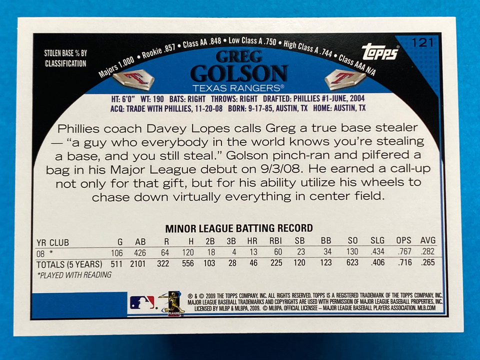 2009 Topps Greg Golson #121 Texas Rangers | eBay