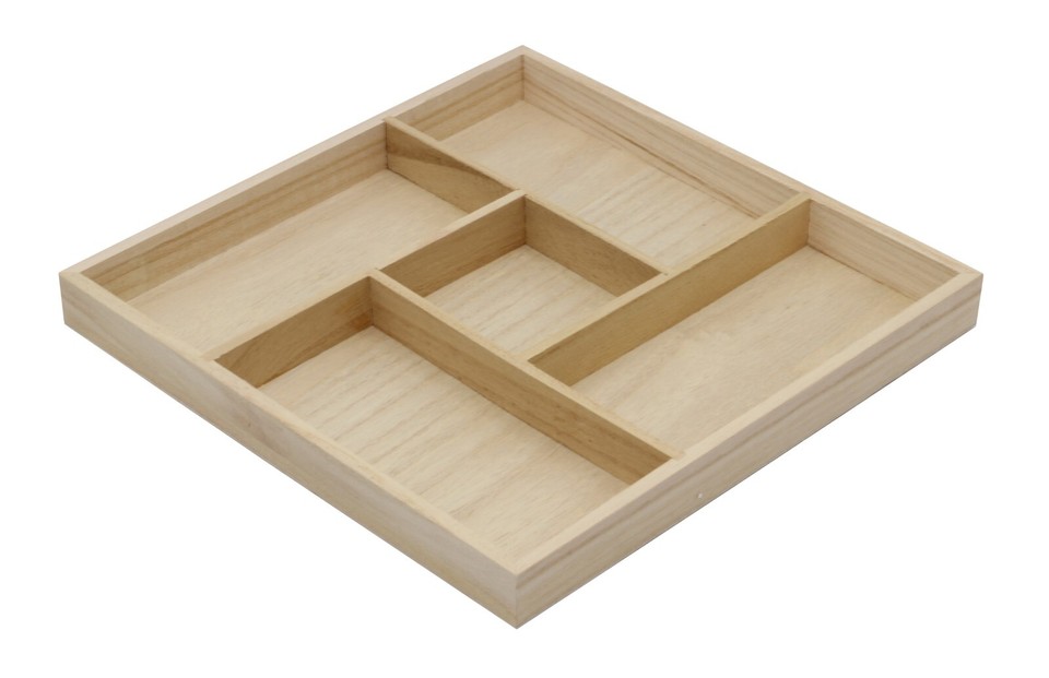 5 Section Wooden Trays – 10" × 10" Square Organizers with Compartments ...