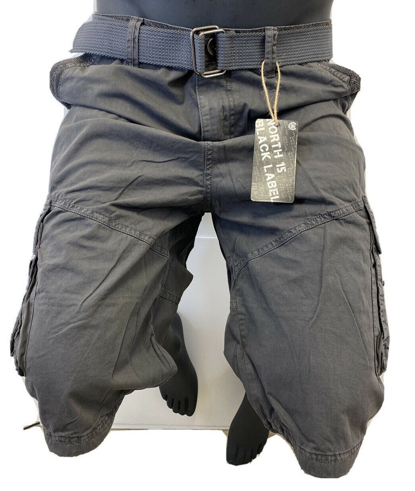 Mens STEINTEX CARGO SHORTS CHARCOAL WASH MMA 32 34 36 38 40 42 44 BLACK ...