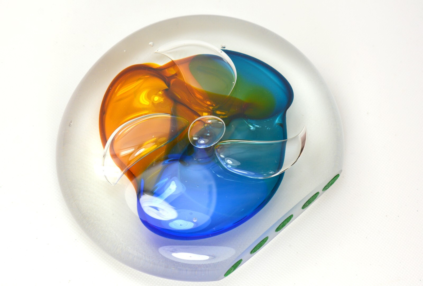 Modern Studio Art Glass Paperweight Flat, Hand Blown Glass, Controlled ...
