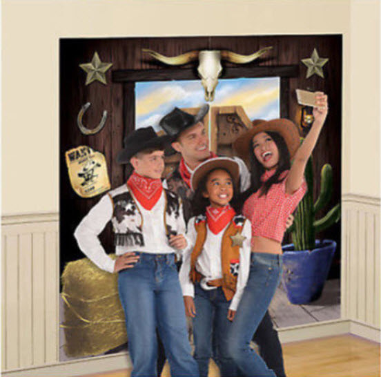 WESTERN COWBOY Scene Setter saloon stars HAPPY BIRTHDAY party wall ...