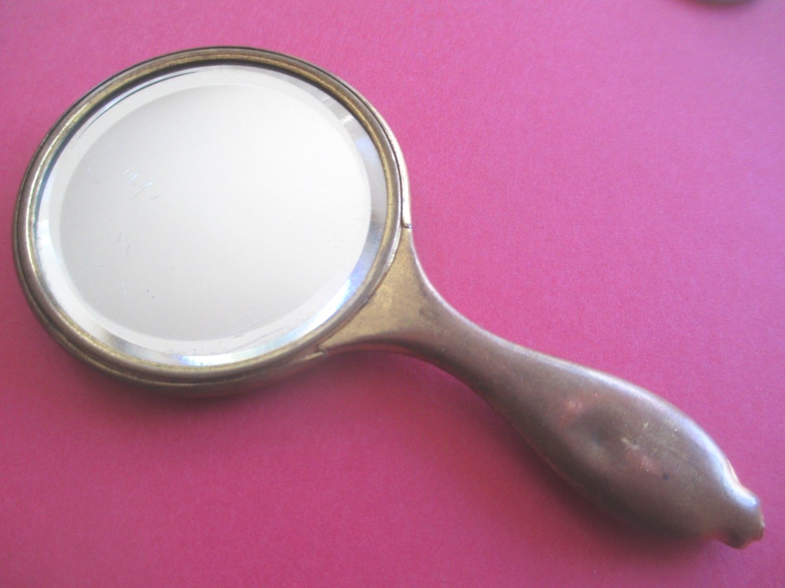 ANTIQUE miniature advertising POCKET MIRROR vanity hand mirror STERLING ...