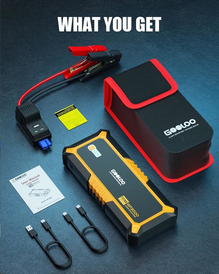 GOOLOO GP3000 Car Jump Starter 3000A Peak SuperSafe Battery Booster ...
