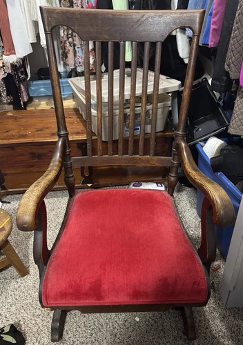 Antique Victorian Oak Platform Rocker Coil Spring Rocking Chair Red ...