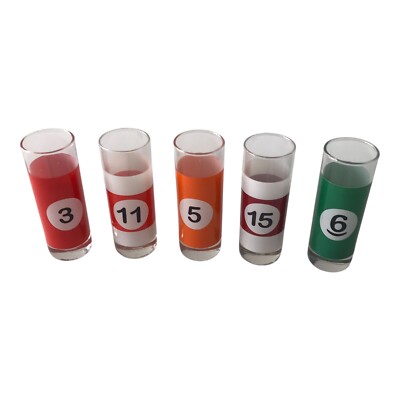 Lot of 5 Billiard Pool Ball Tall Double Shot Glasses 2oz Shot Glass ...
