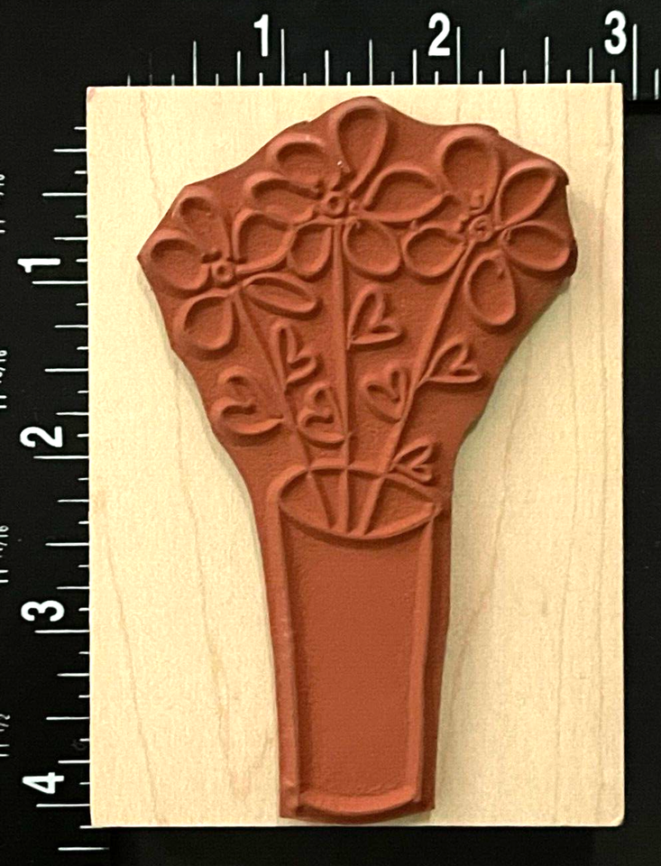 Posy Sketch Flowers Vase Plant Leaves Hero Arts H2965 Wood Rubber Stamp ...