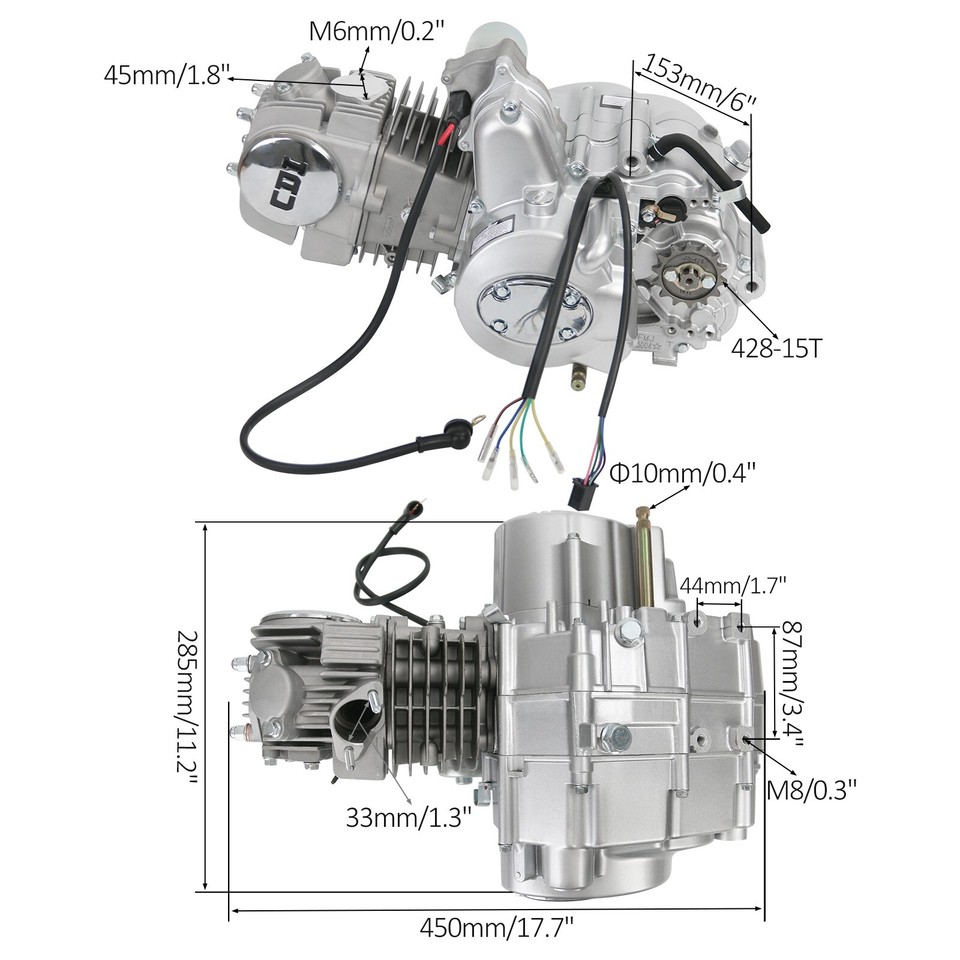 140CC Electric Semi Auto Motor Engine 3 SPEED REVERSE For ATV SSR Go ...