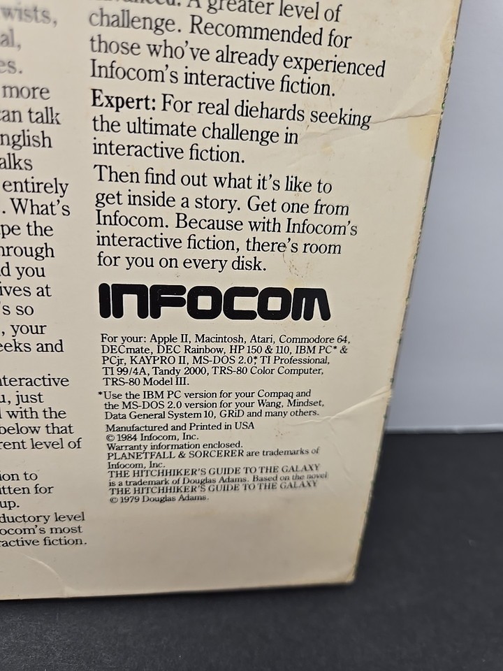 Rare vintage hitchhikers guide to The galaxy infocom IBM Apple Atari | eBay
