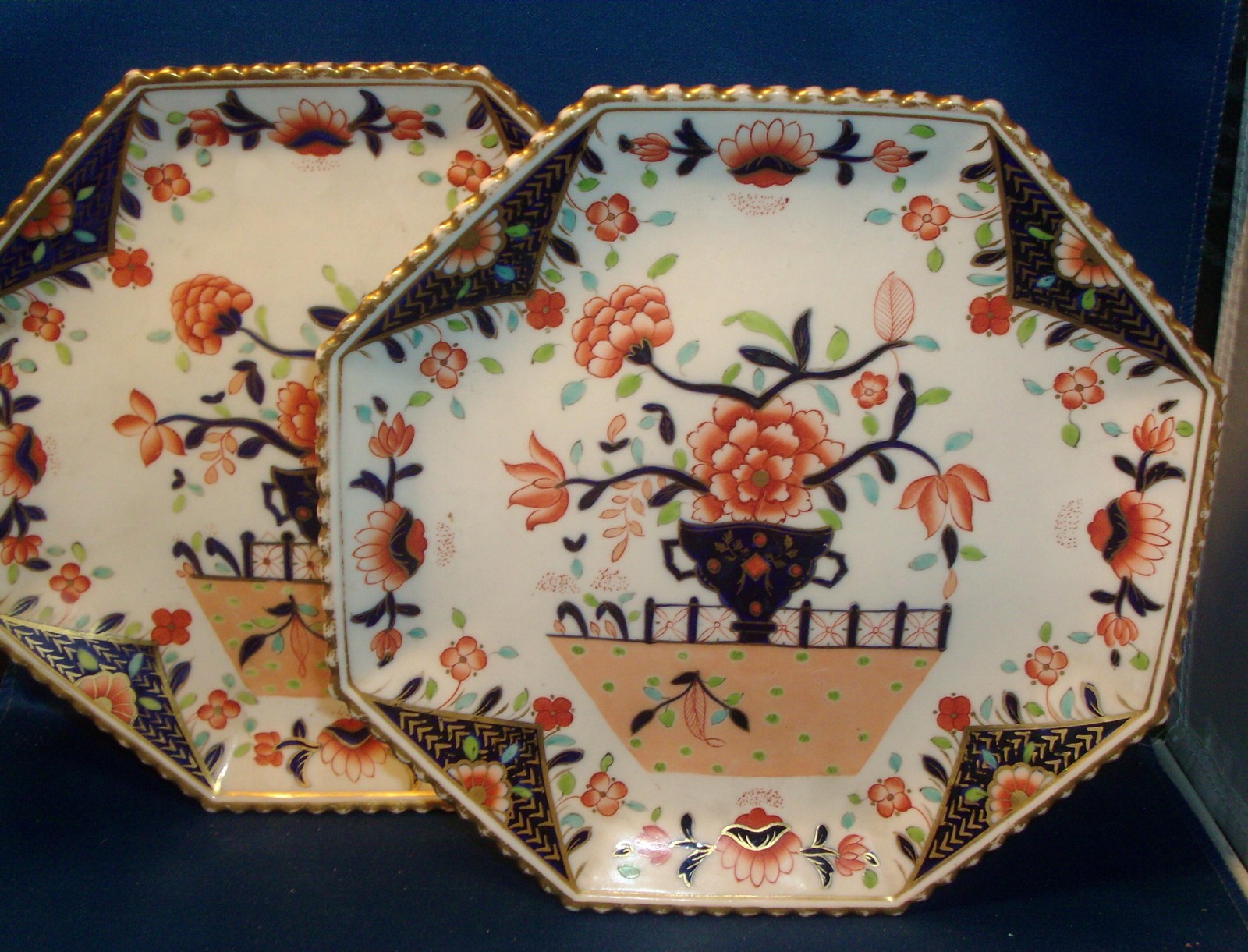 19th c. Copeland Porcelain Imari Japan Octagonal Footed Cake Stands ...