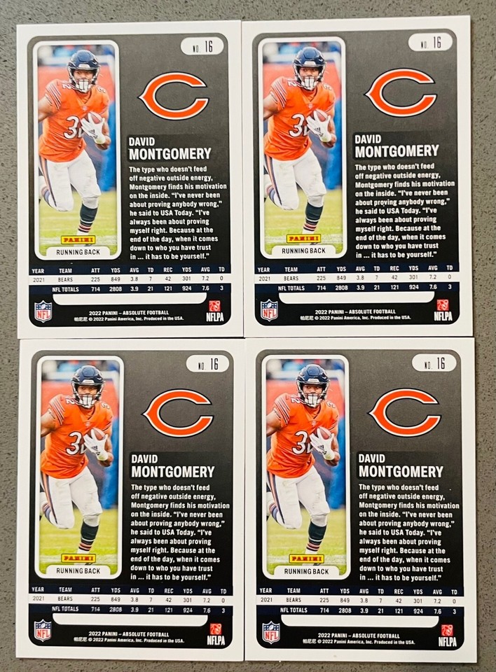 4 Lot 2022 Panini Absolute Football NFL #66 David Montgomery Base Card ...