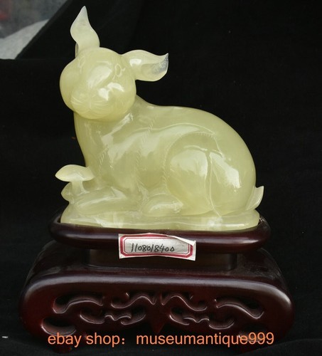 9" Rare Chinese natural Xiu jade carving Animal rabbit statue sculpture ...