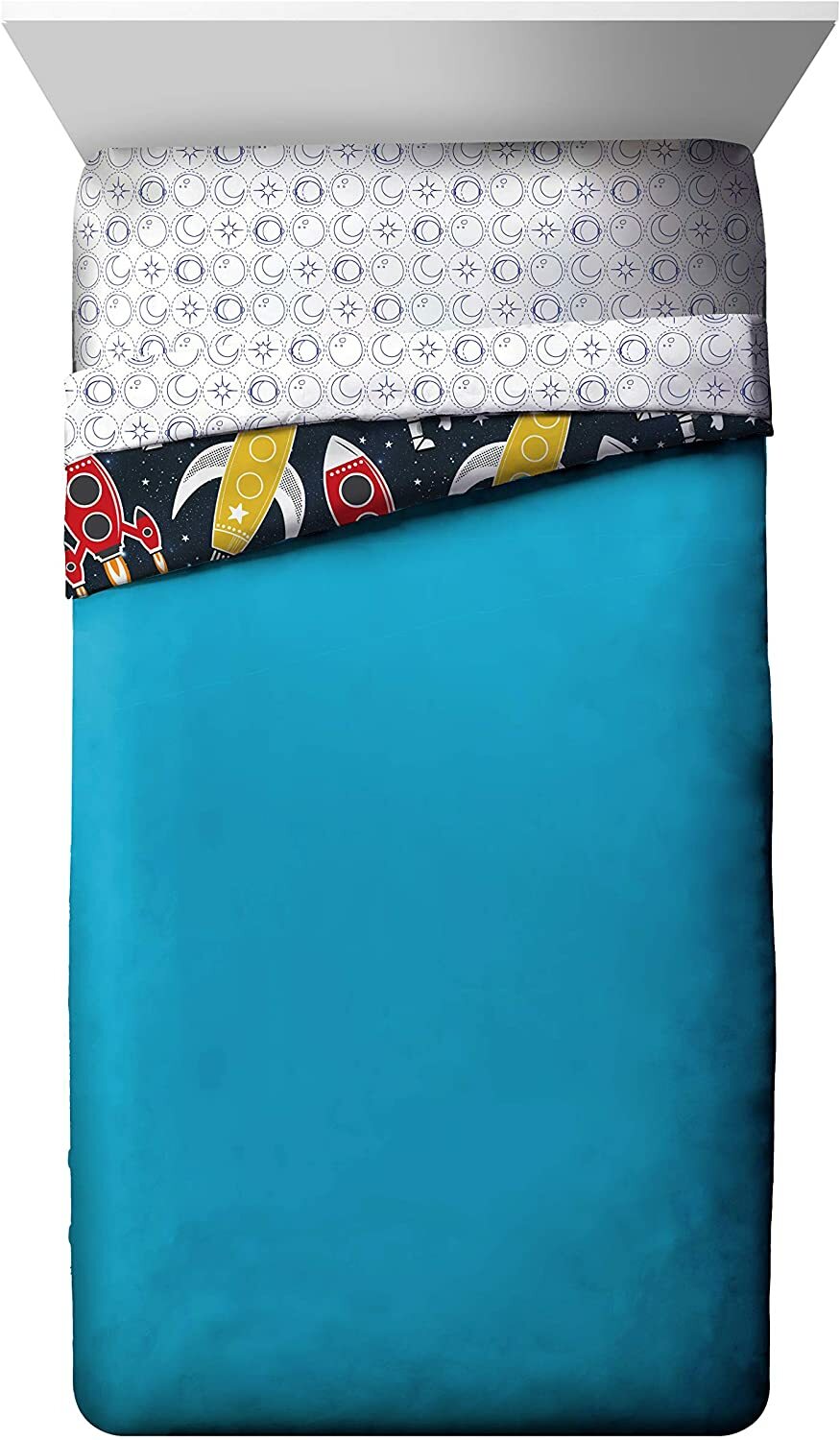 Navy Blue Space Rockets Aliens Stars Reversible 7 pc Comforter Set Twin ...