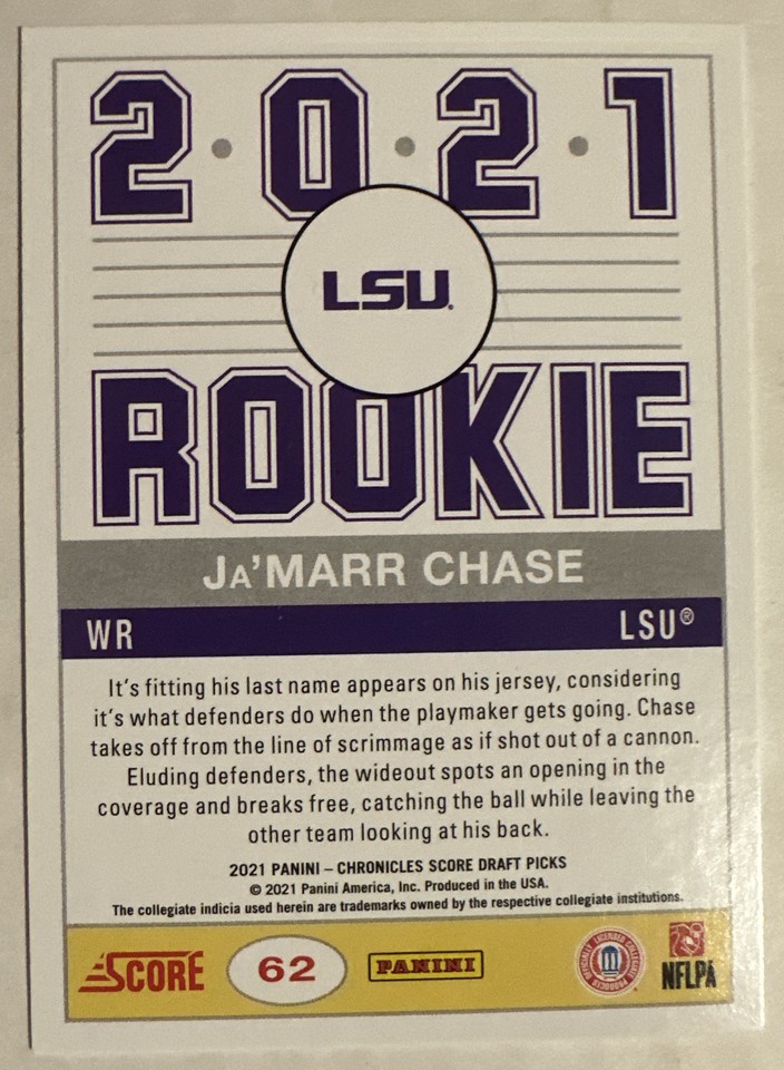 2021 Panini Chronicles Draft Score Jamarr Chase #62 Bengals Rookie RC ...