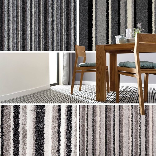 Grey Striped Carpets, Grey Stripe Carpet, Patterned Carpets, Loop, 4m ...
