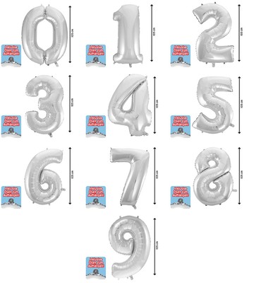 XXL Zahl Folienballon ca. 105 cm Zahlenballons Silber Helium Luftballon ...