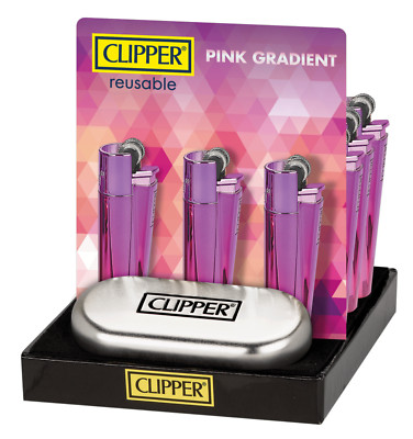Pink Gradient Clipper LIGHTER in metal gift box Refillable butane gas ...