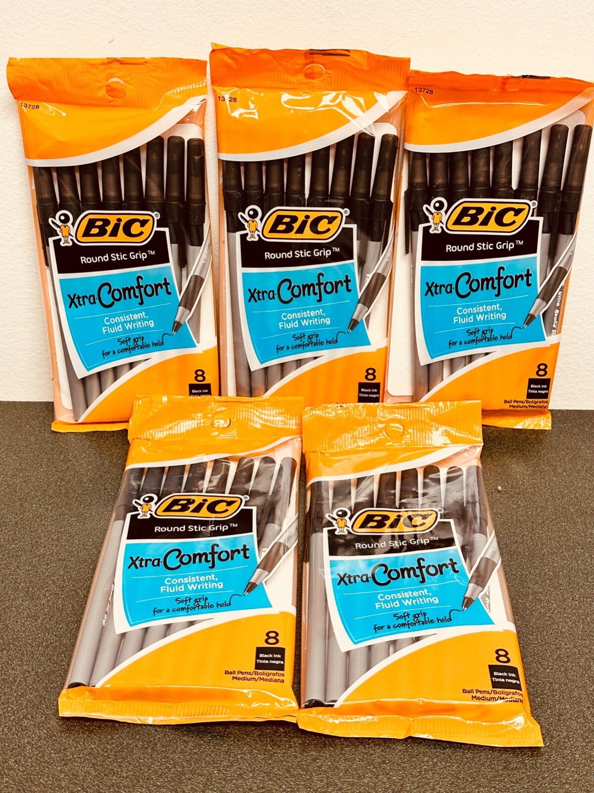 5pks BIC Xtra Comfort Round Stick Pen 1.2mm Medium Point, BLACK lot of ...