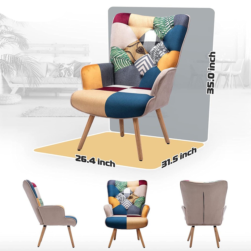 UNIKOME Patchwork Accent Chair Colorful Bohemian Style High Back Arm ...