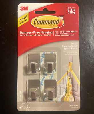 3M Command Stainless Steel Metal Hooks 0.5Lb Damage Free Wall ...