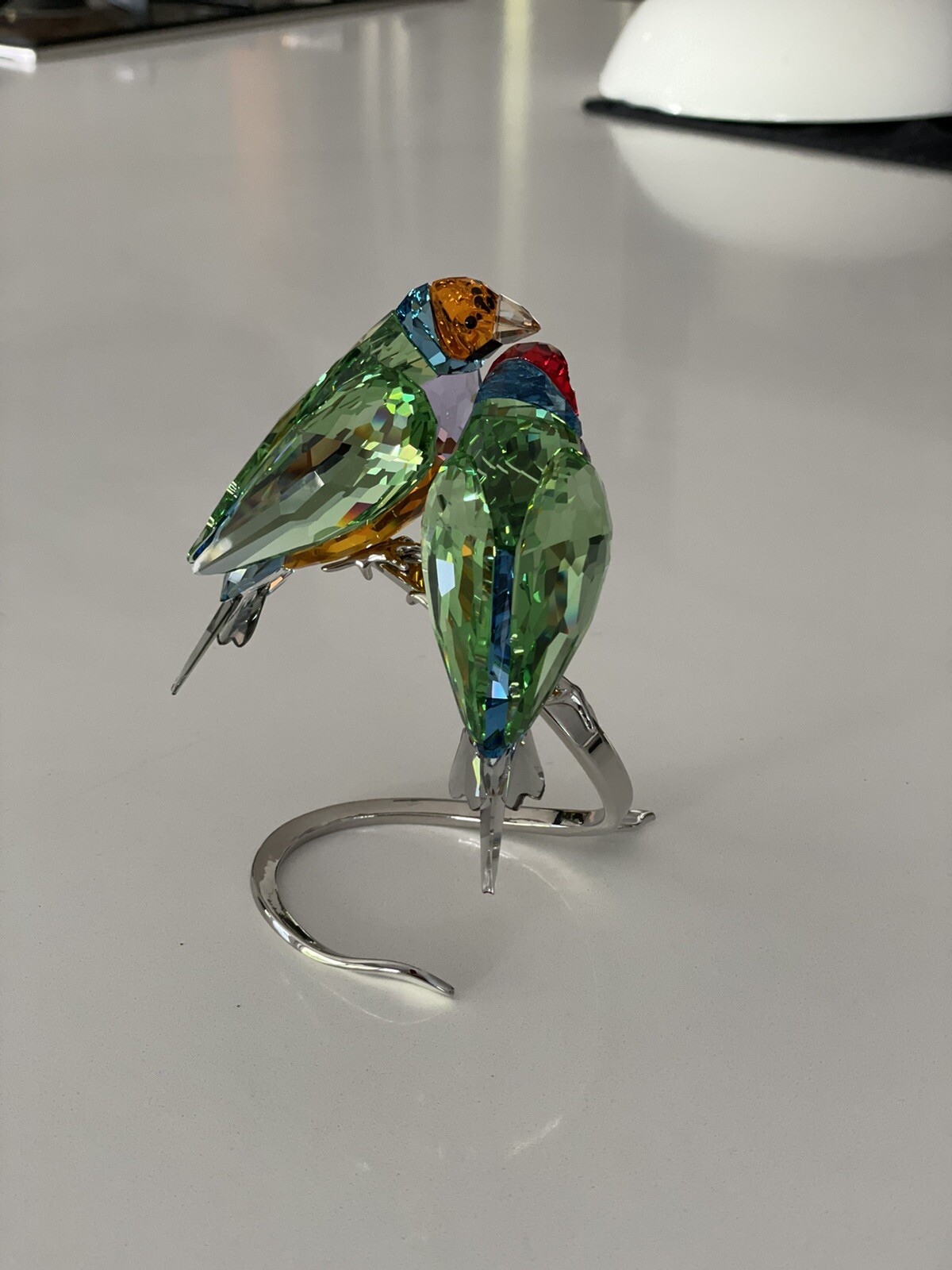 Swarovski Gouldian Finches Peridot Birds Silver Stand Crystal Figurine ...