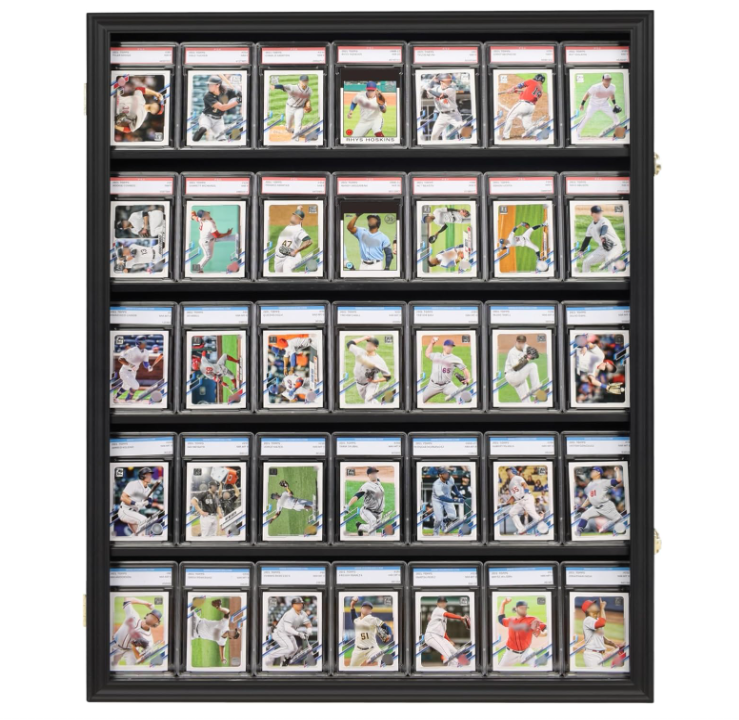 Lockable 35 Graded Sports Card Display Case, for Football, Baseball ...