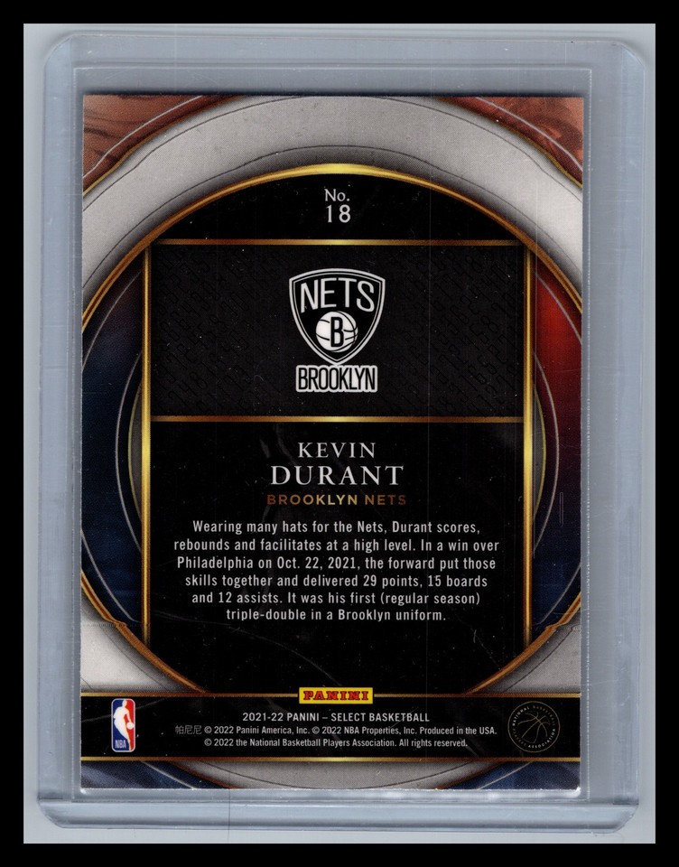 Kevin Durant Brooklyn Nets #18 Select 2021-22 Panini Select Select ...