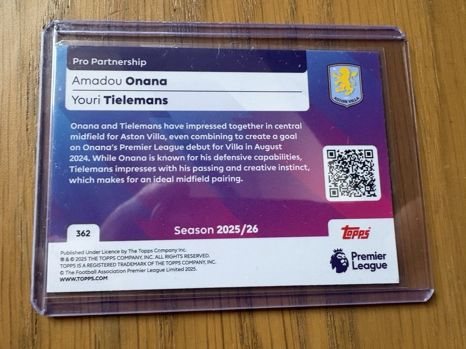 Topps 2025/26 Premier League Pro Partnership Aston Villa Onana ...